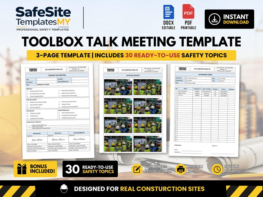 Toolbox Talk Template Bundle | Editable Safety Meeting Form ...