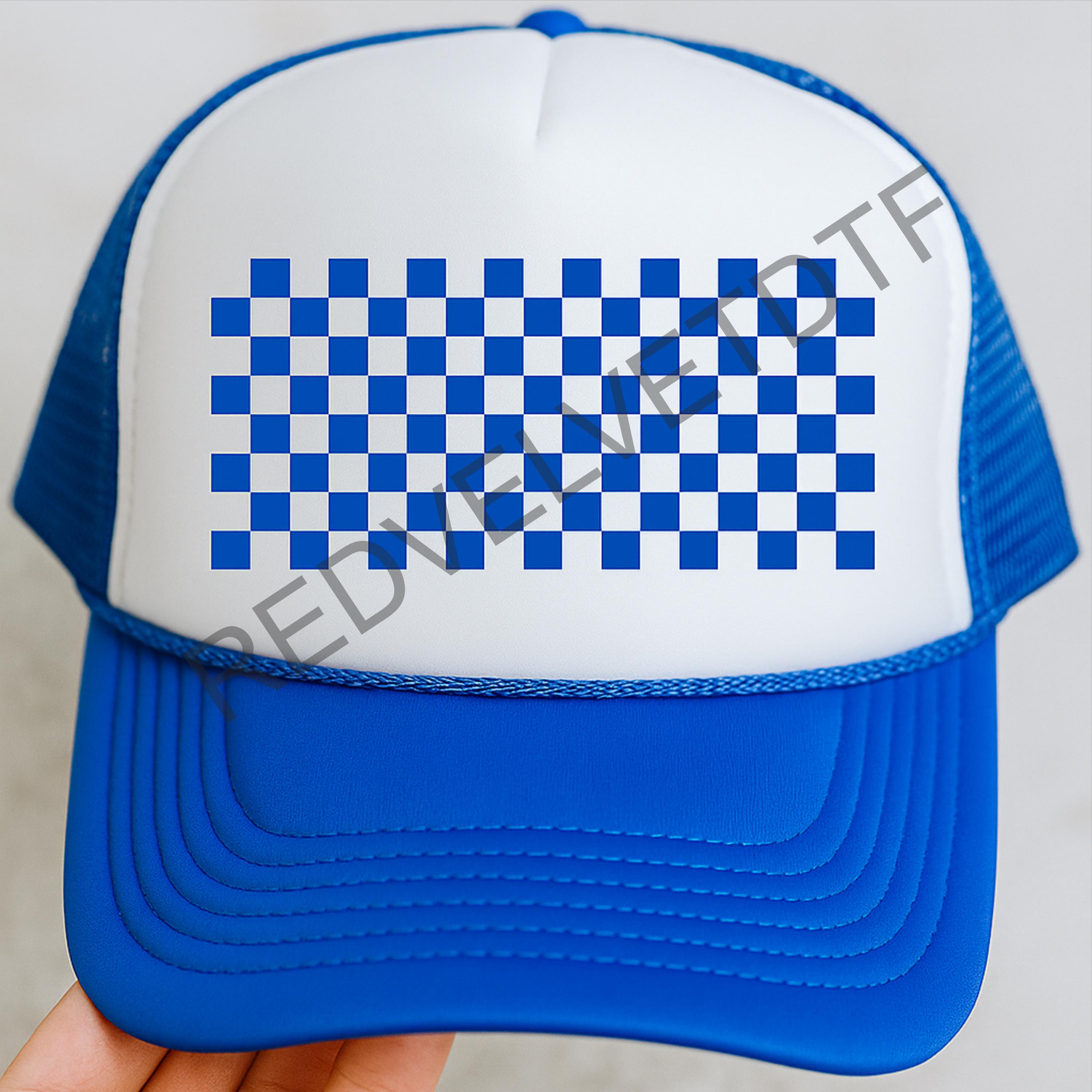 Checkered Trucker Hat Print, Iron on Hat Patch, Hat Press Design, Heat ...