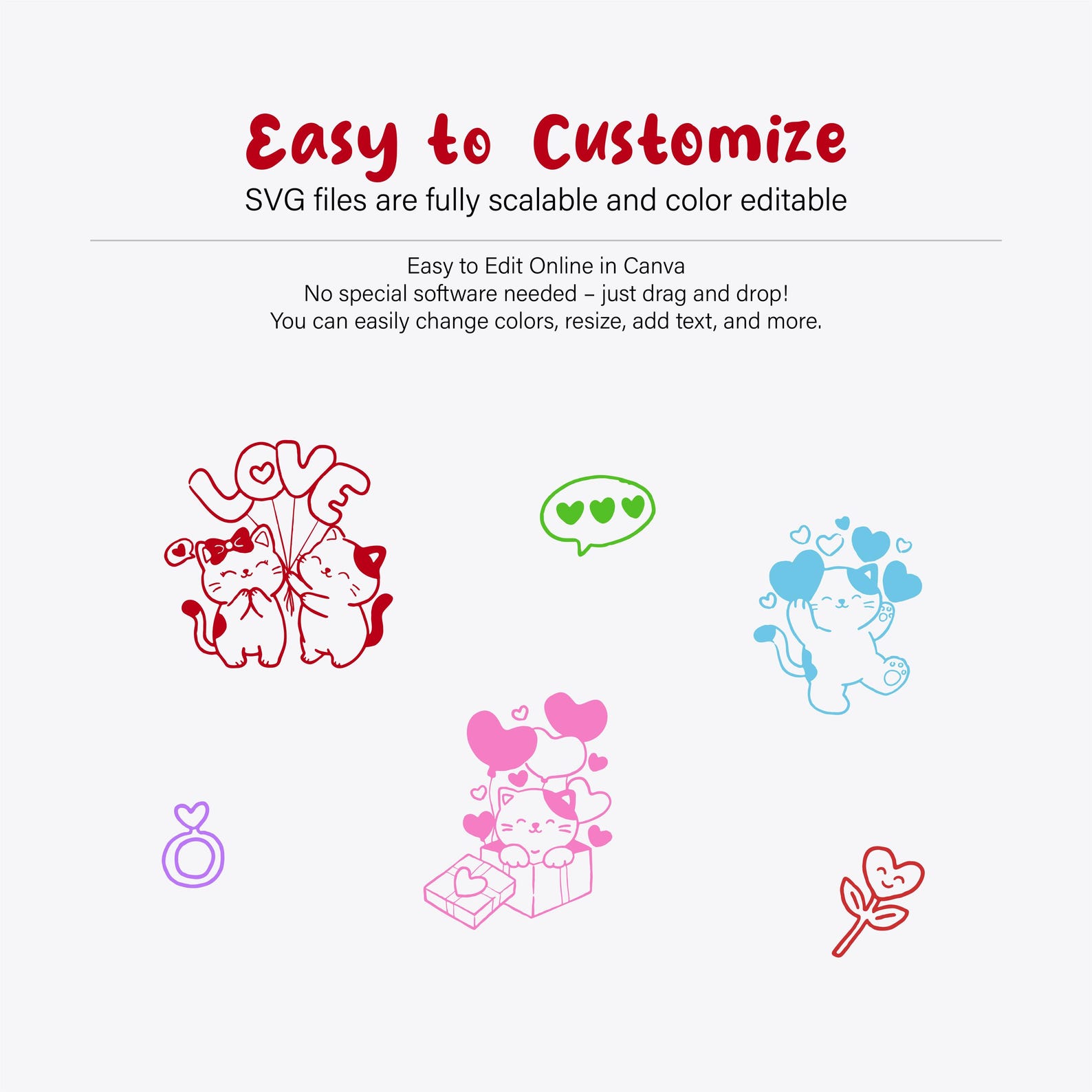 Valentine Cats Clipart Bundle | Hand Drawn Love Cat Illustrations ...
