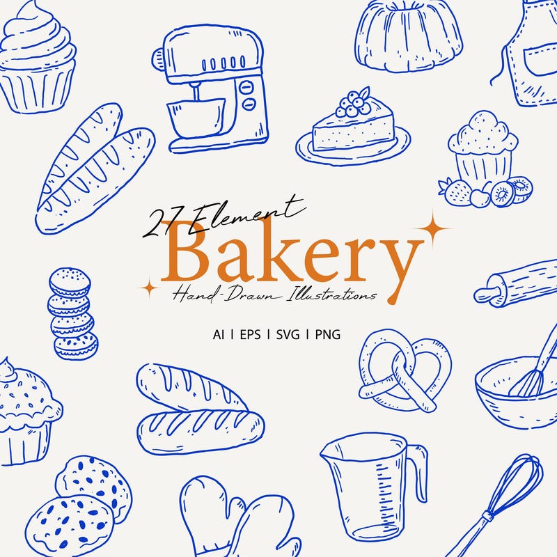 Hand Drawn Bakery Doodles - Etsy