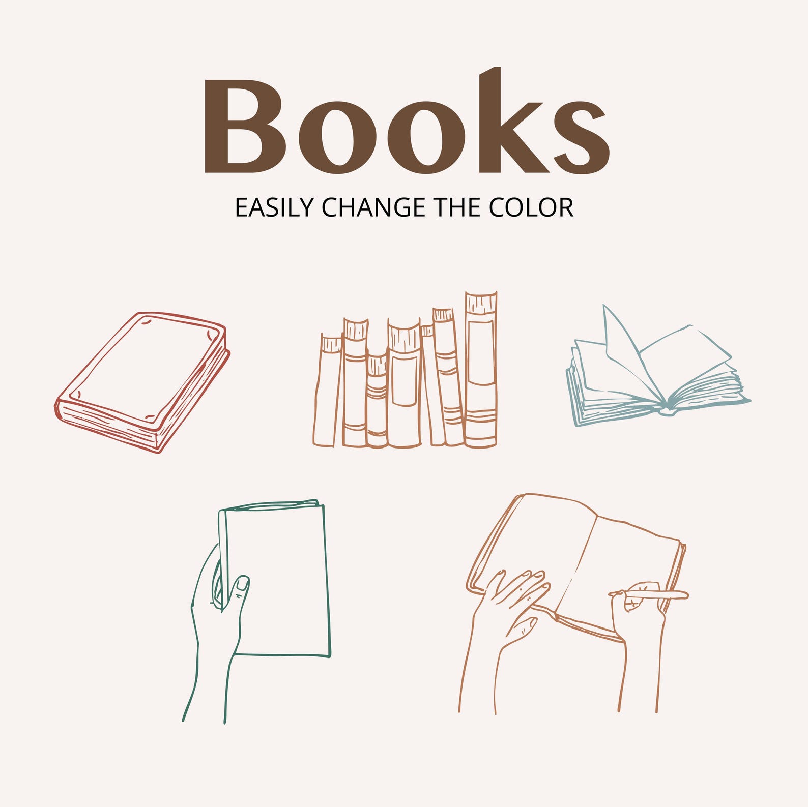 Hand Drawn Bookish Book Clipart Bundle, Line Art Vector Illustrations ...