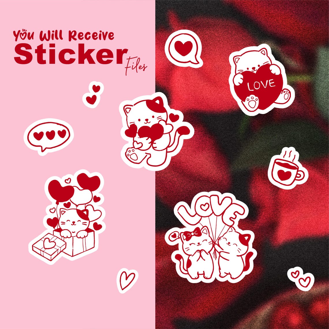 Valentine Cats Clipart Bundle | Hand Drawn Love Cat Illustrations ...