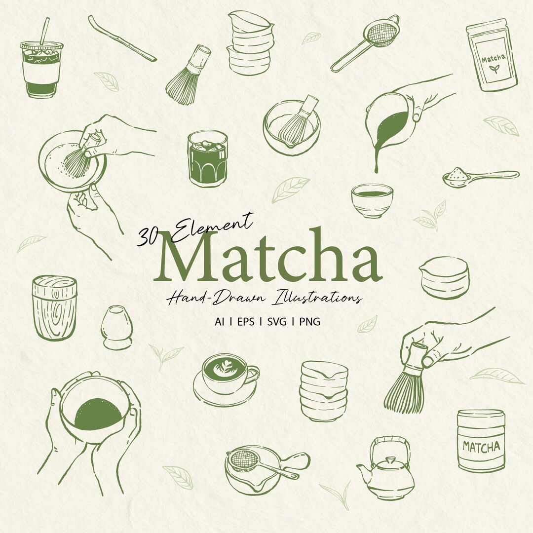 Matcha Clipart Bundle | Hand Drawn Matcha Tea Illustrations | Japanese ...
