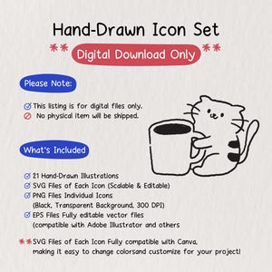 Coffee Cats Collection – Whimsical Hand-drawn Cafe Clipart, Coffee and ...