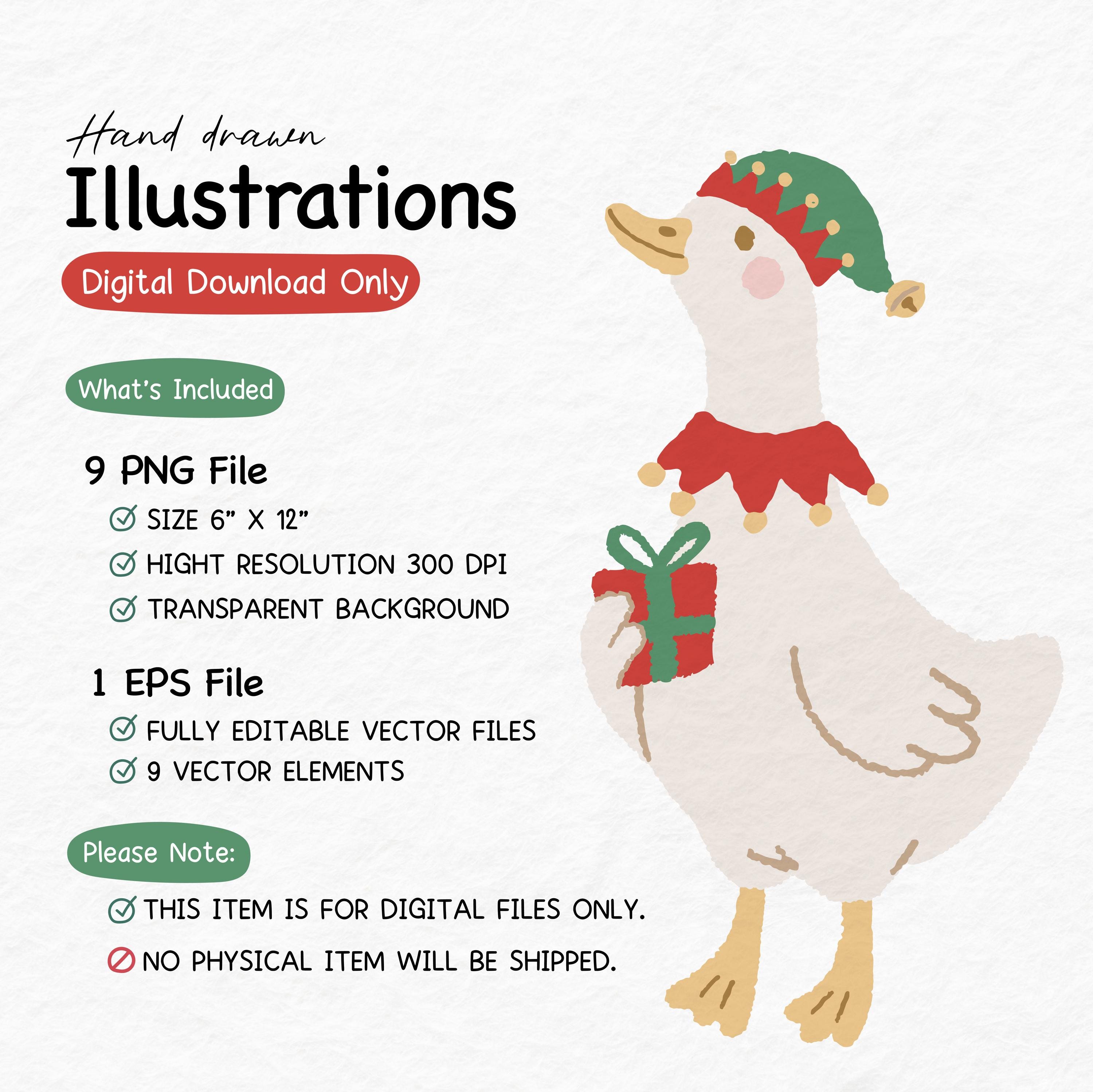 Christmas Goose Clipart | Cute Holiday Goose Bundle | Hand-drawn ...