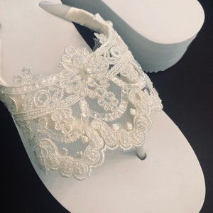Ivory Lace Bridal Flip Flops Wedges . Pearl Wedding Flip Flop Shoes ...