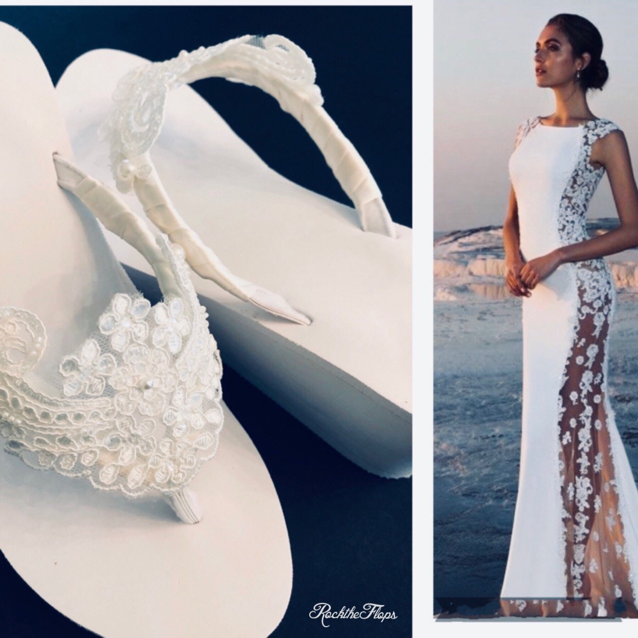 Lace Bridal Flip Flops and High Wedges. Pearl Wedding Flip | Etsy