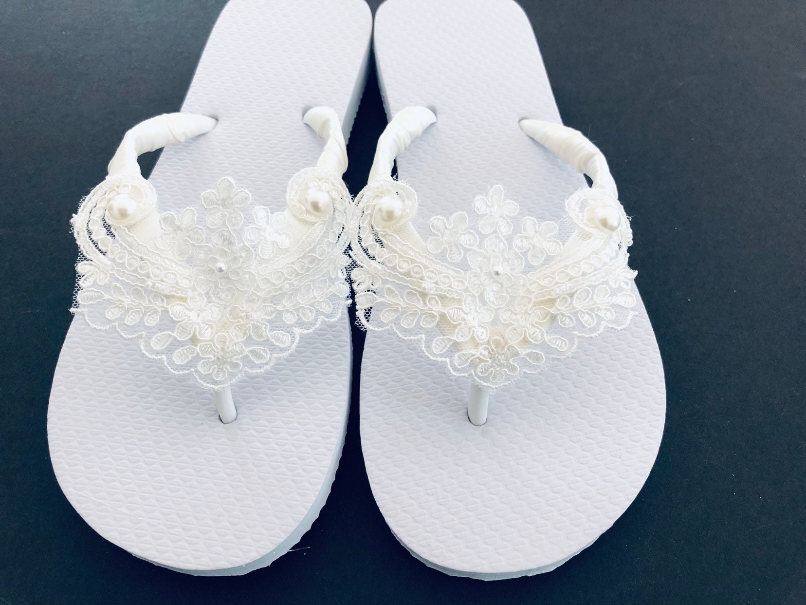 Lace Bridal Flip Flops and High Wedges. Pearl Wedding Flip | Etsy