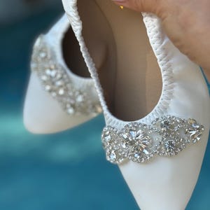 Crystal Pointed Toe Bridal Flats. Wedding Reception Shoes. Comfy Bridal ...