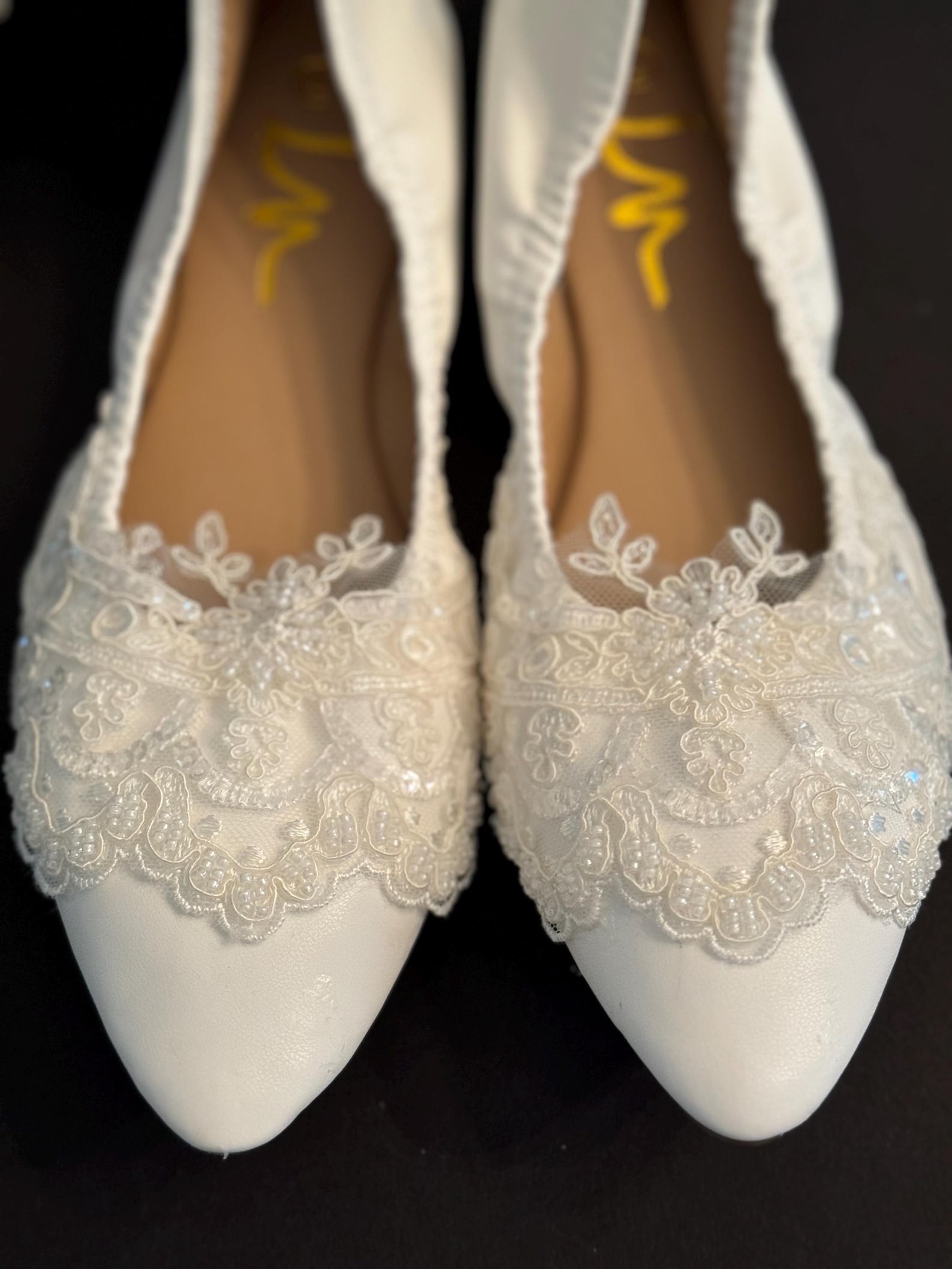 Ivory Lace Bridal Flats. Low Heel Bridal Shoes. Beaded Pearl Wedding ...