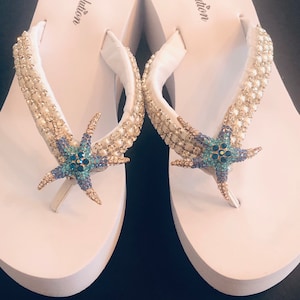 Starfish Beach Bridal Shoes. Rhinestone Bridal Flip Flops. Bling ...