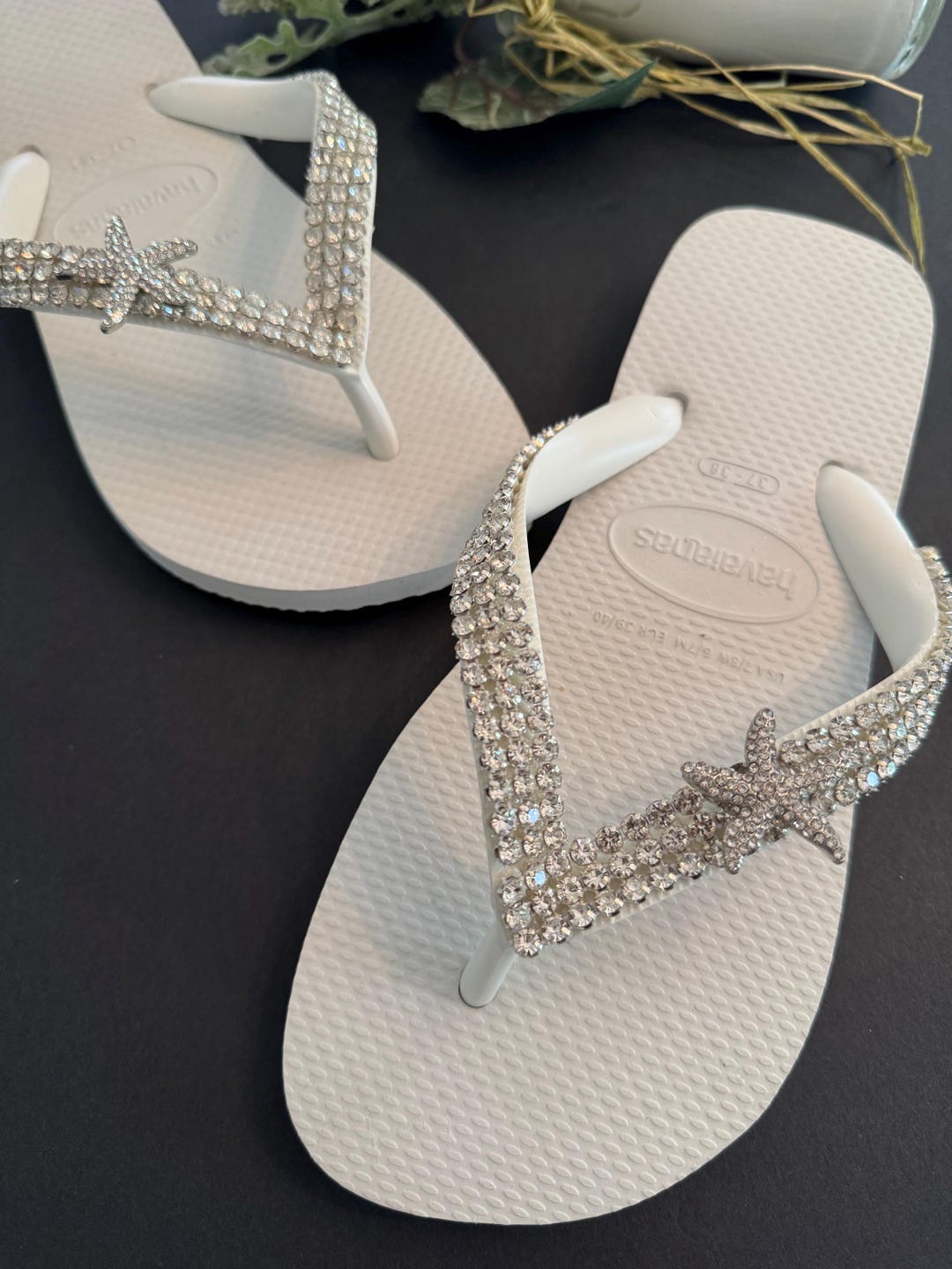 Rhinestone Starfish Bridal Flip Flops. Wedding Shoes for Beach. Crystal ...
