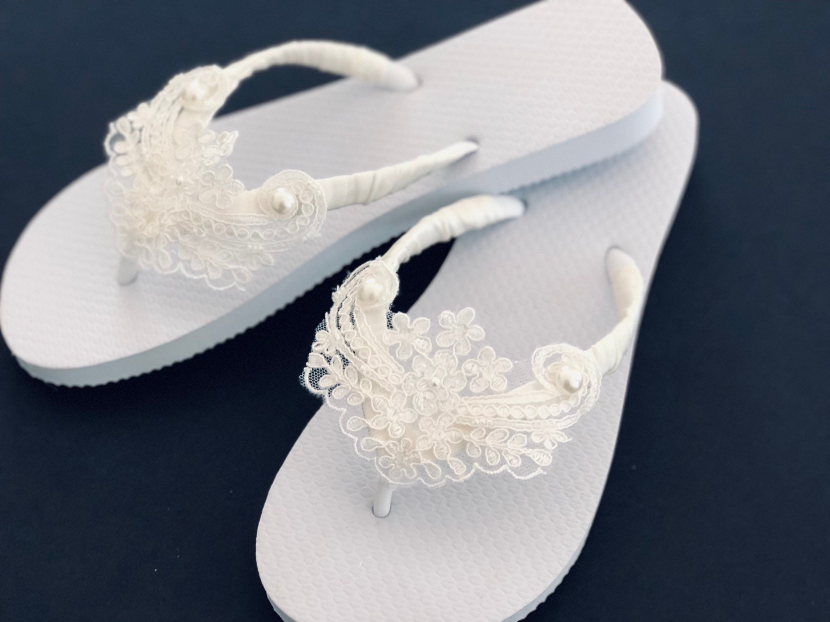 Lace Bridal Flip Flops and High Wedges. Pearl Wedding Flip | Etsy