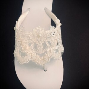 Ivory Lace Bridal Flip Flops Wedges . Pearl Wedding Flip Flop Shoes ...