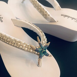 Starfish Beach Bridal Shoes. Rhinestone Bridal Flip Flops. Bling ...