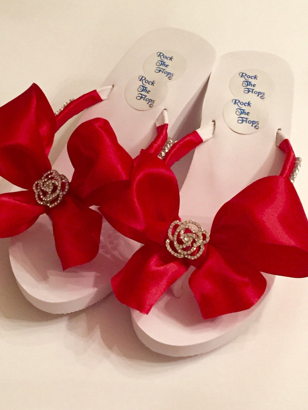 Bow Bridal Flip Flops. Bridal Shoes. Bridesmaid Shoes. Rhinestone ...