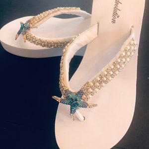Starfish Beach Bridal Shoes. Rhinestone Bridal Flip Flops. Bling ...