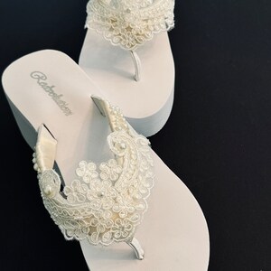 Ivory Wedding Lace Flip Flops Wedges . Pearl Bridal Flip Flop Shoes ...
