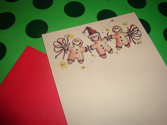 Items similar to Festive Holiday Gingerbread Men Flat Note Cards - Set ...