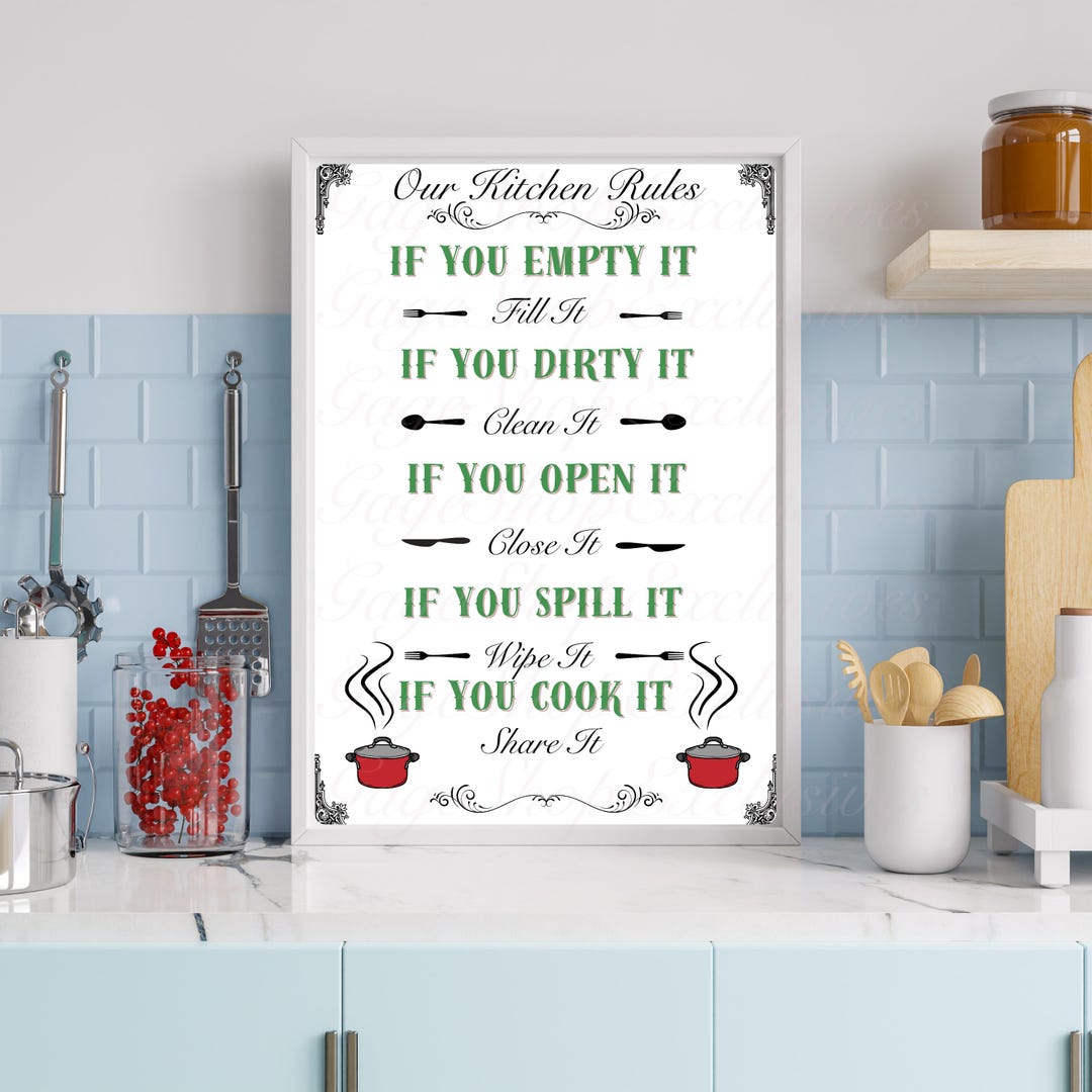 Kitchen Art With Rules, Printable Kitchen Sign Digital Download - Etsy