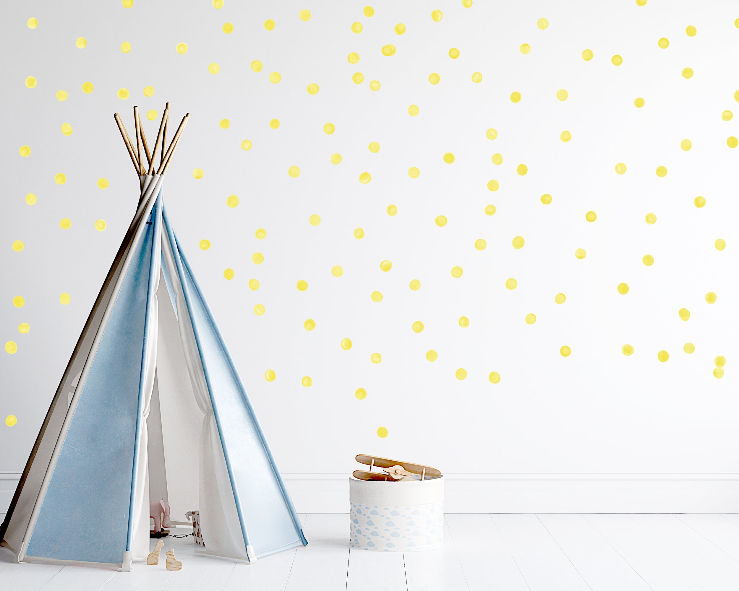 Home & Living WBWDOTY hand painted style Yellow Watercolor Polka Dot ...