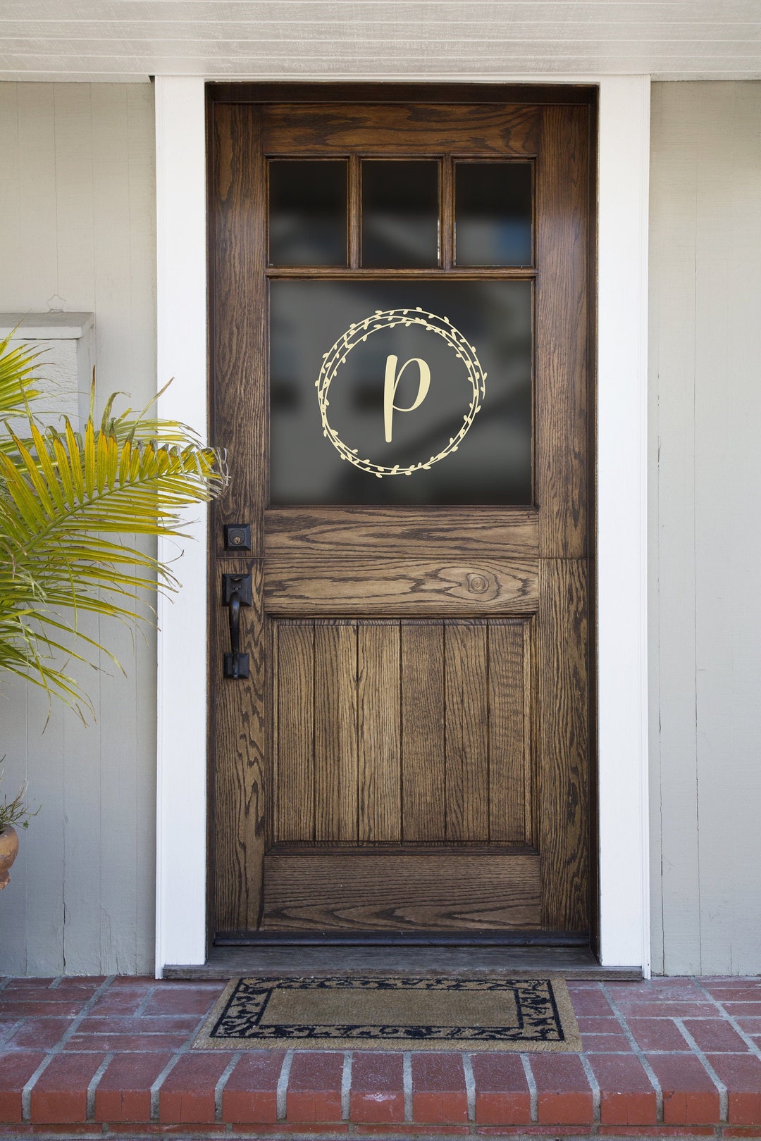 Front Door Decal Single Letter Wall Decal Monogram With Laurel Wreath ...