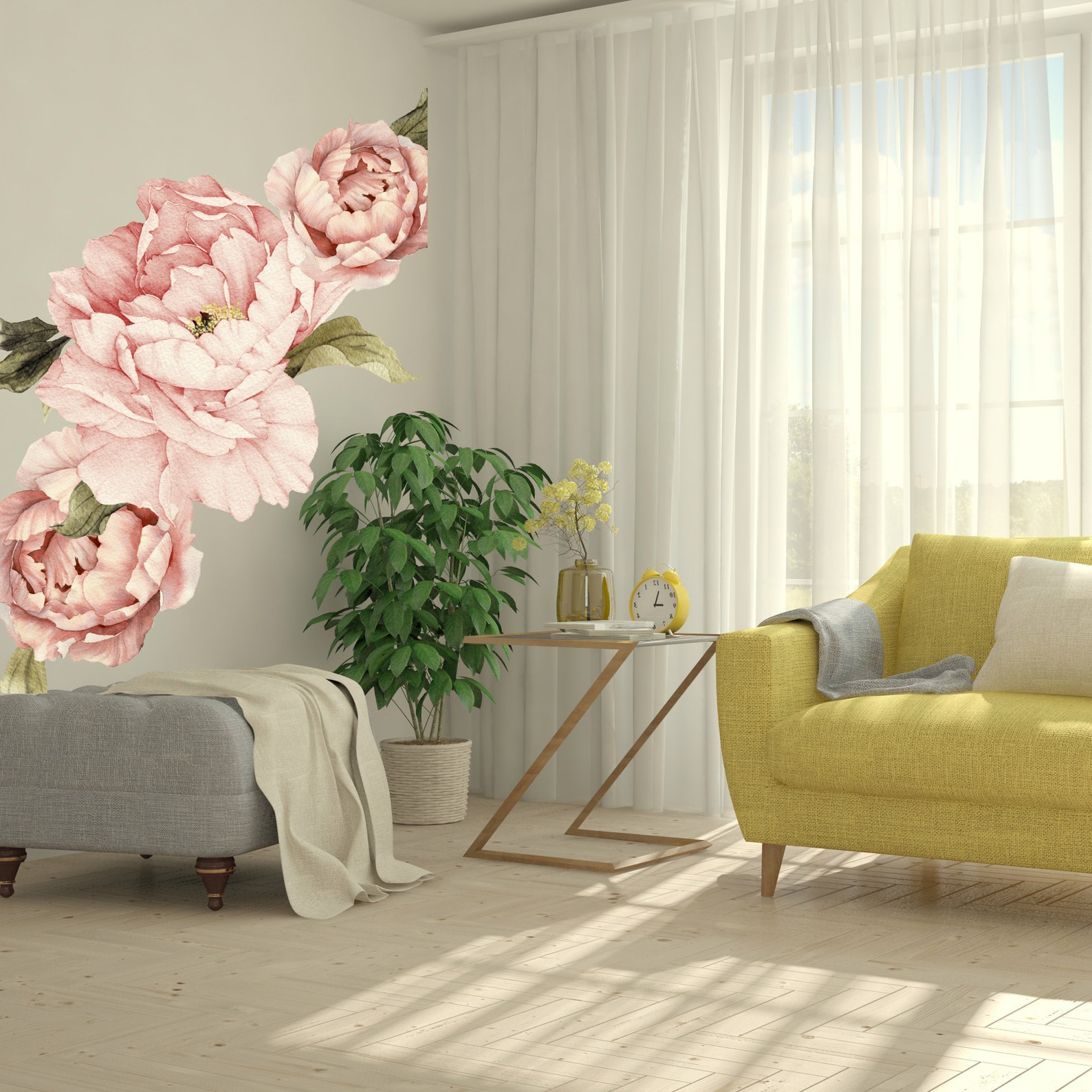 Pink Peony Wall Decal Floral Wall Decals Removable Peel | Etsy