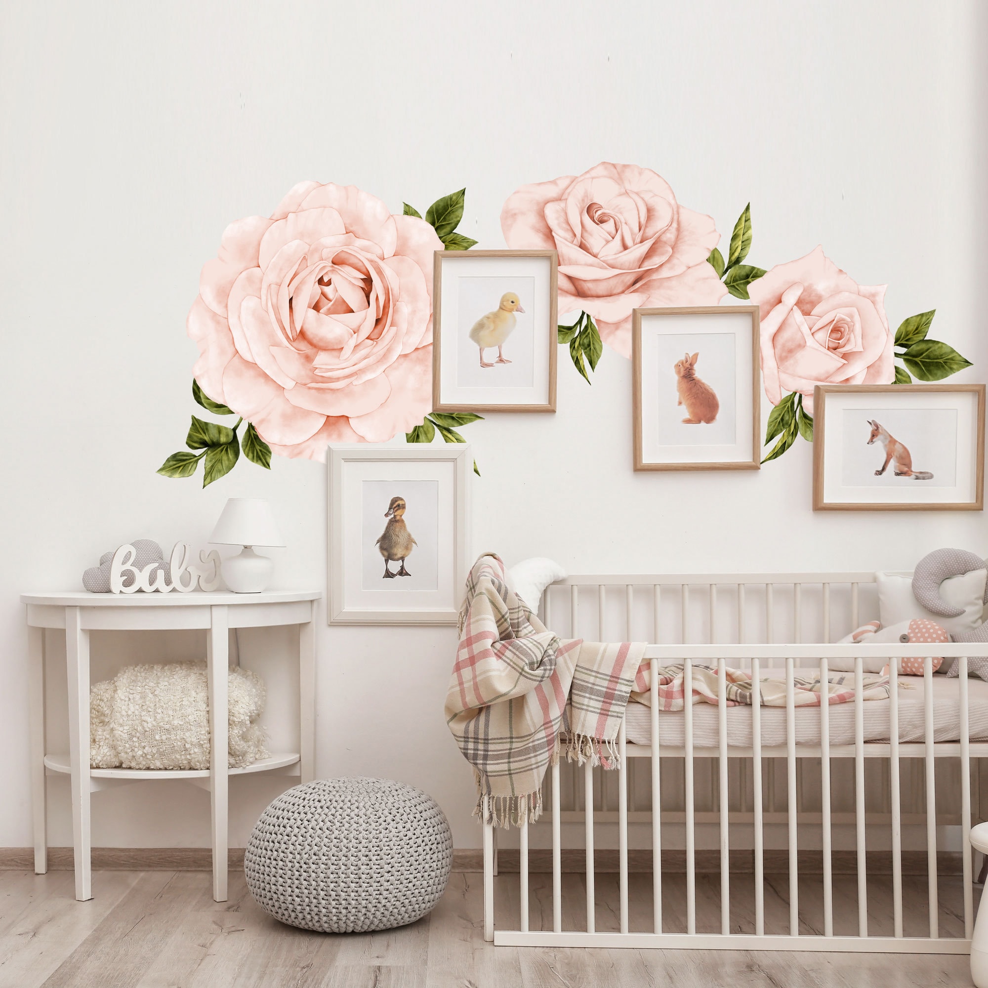 Pink Roses Floral Wall Decals For Nursery Floral Wallpaper | Etsy