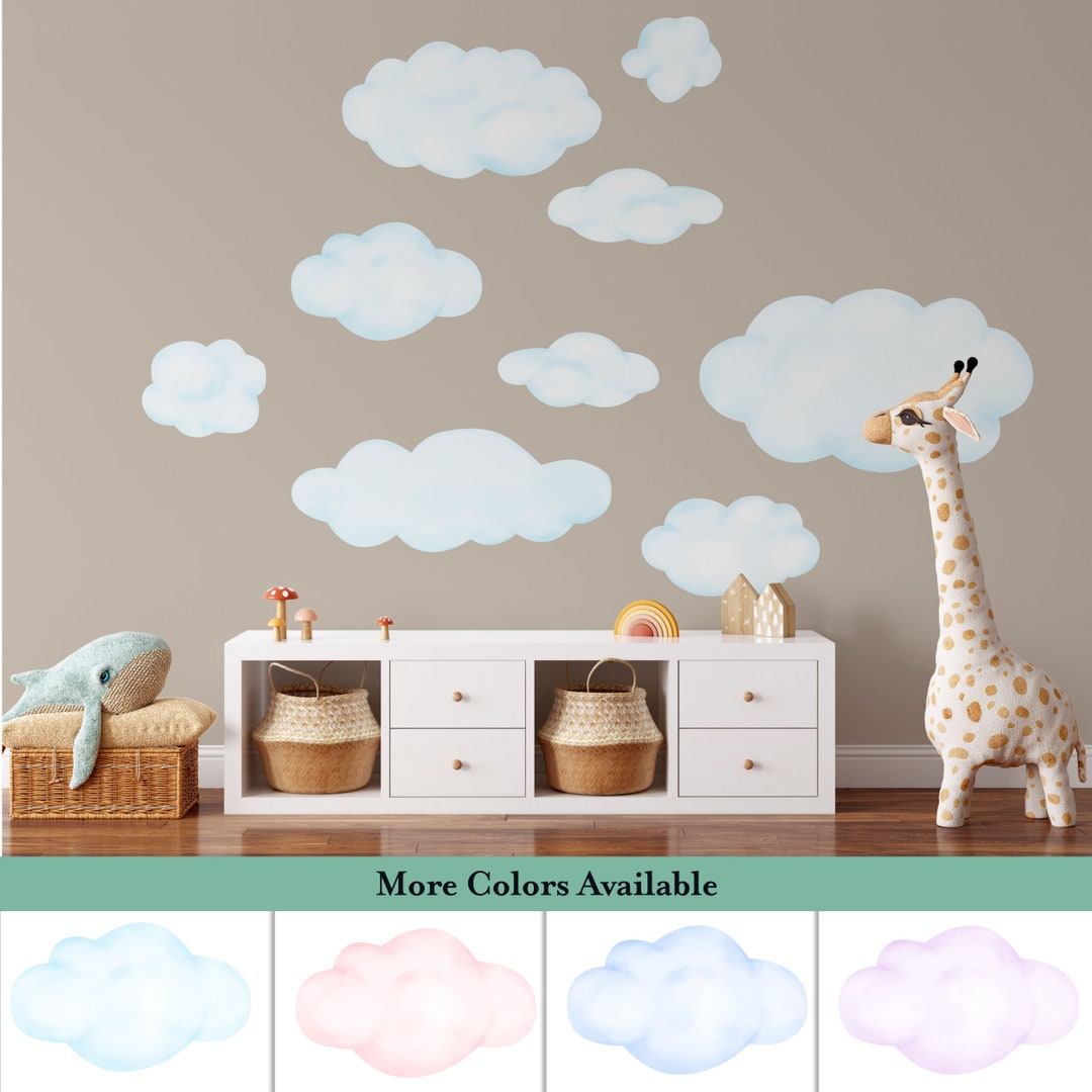 Fluffy Clouds Wall Decals, Set of 9, Watercolor Wall Stickers for ...