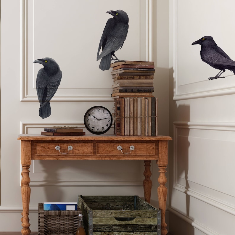 Ravens Halloween Wall Stickers A Trio of Black Ravens - Etsy