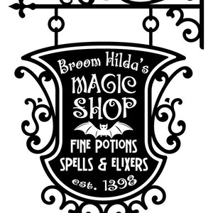 Broom Hildas Magic Shop Sign Wall Decal Sticker - Halloween Decoration ...