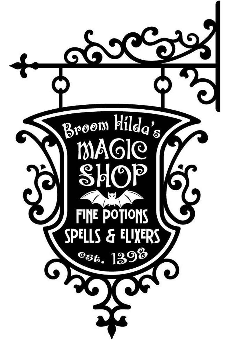 Broom Hildas Magic Shop Sign Wall Decal Sticker Halloween - Etsy