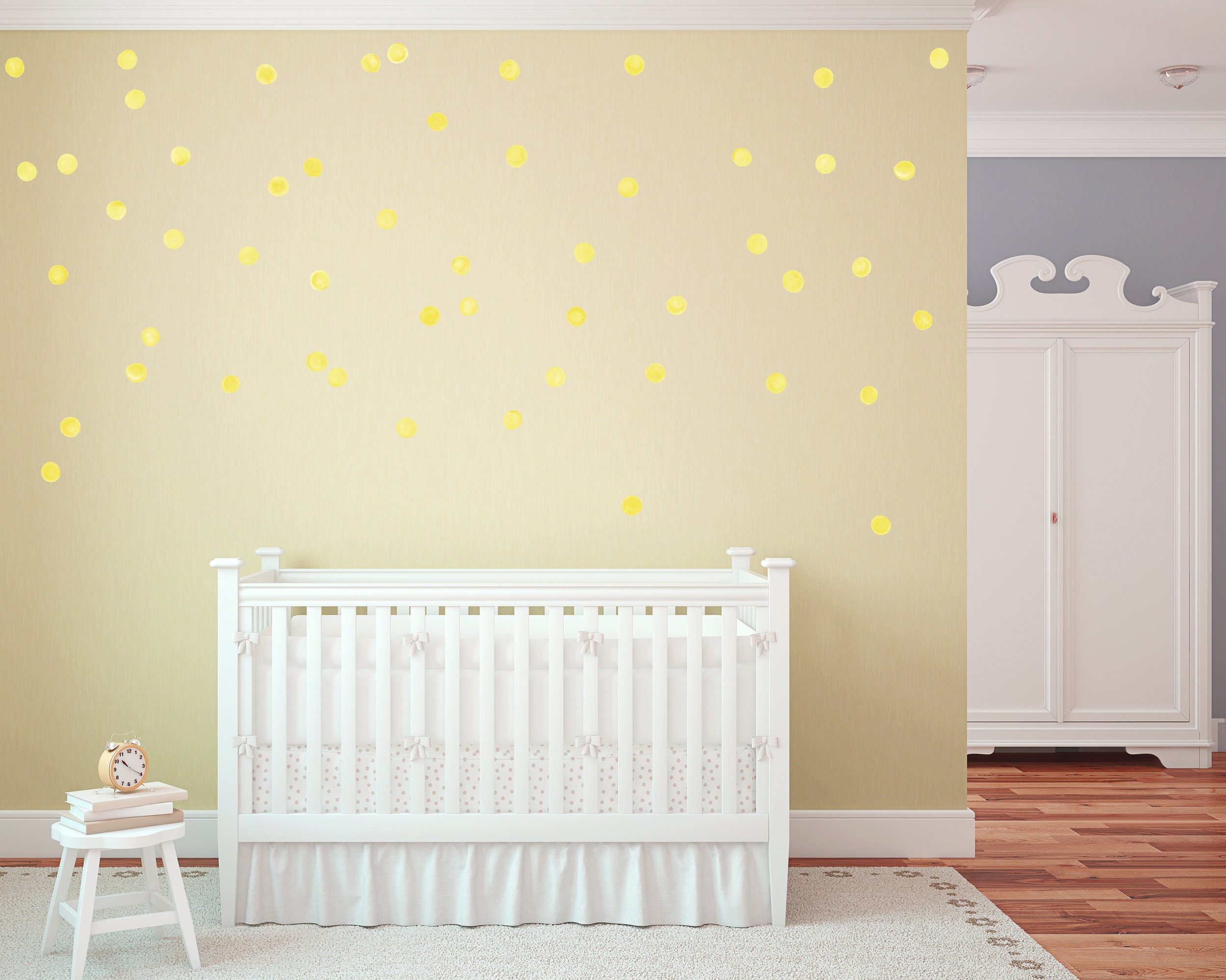 Home & Living WBWDOTY hand painted style Yellow Watercolor Polka Dot ...