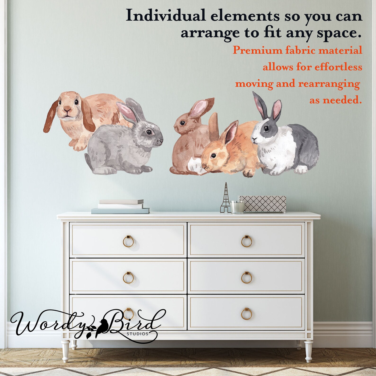 Cute Bunny Nursery Wall Decals Set of 5 Bunnies Made From | Etsy