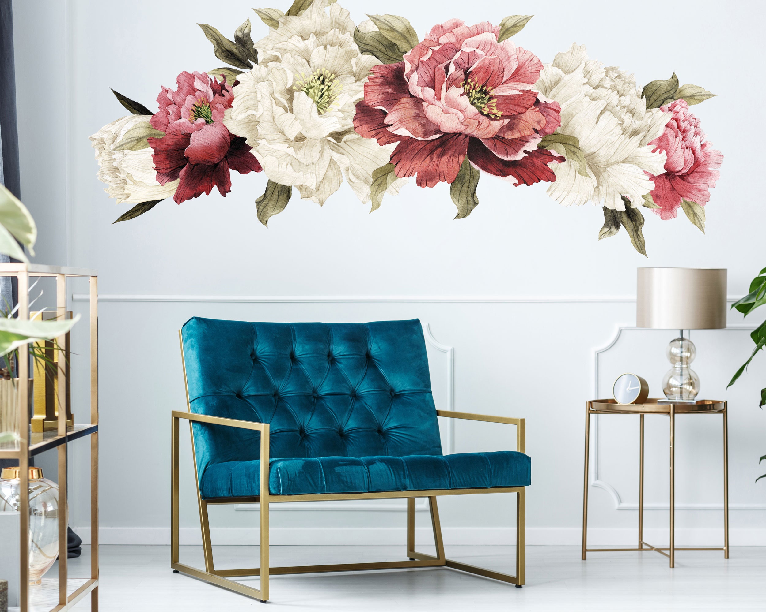 Set of 6 Dark Pink & White Peony Flower Wall Decals Removable | Etsy