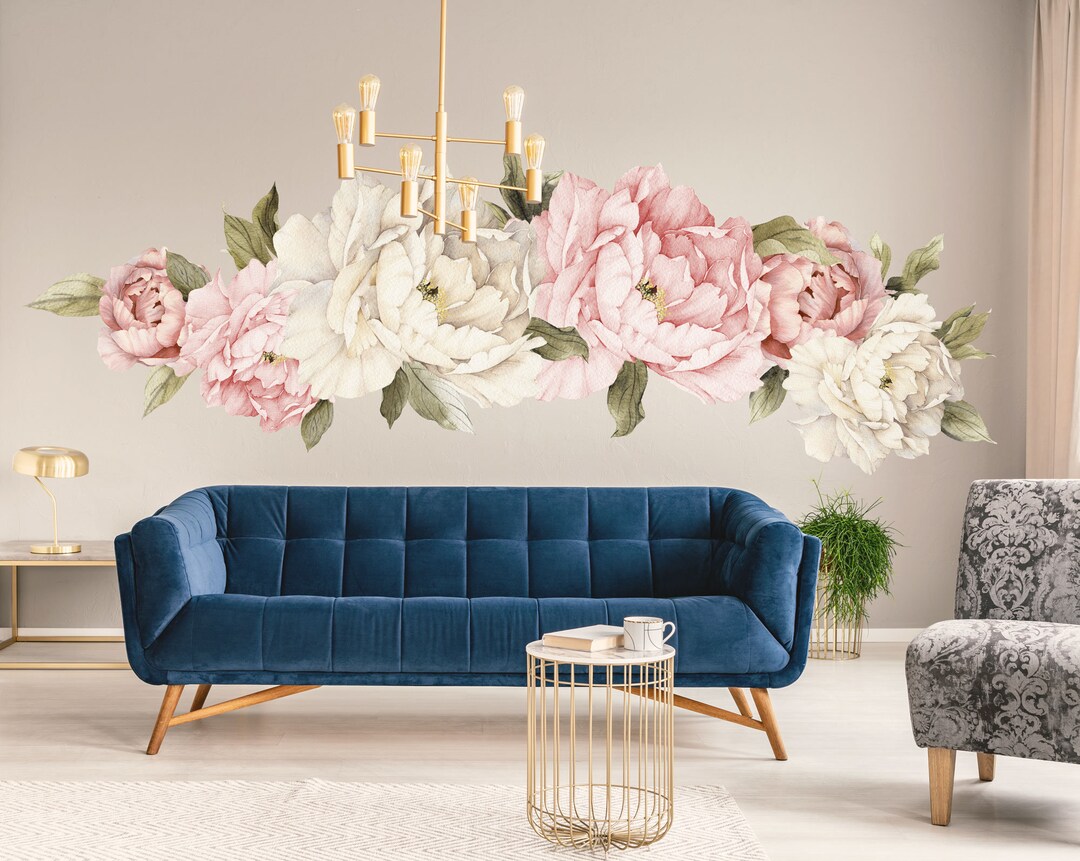 Peony Floral Wall Decals Watercolor Peony Large Self Adhesive Wallpaper ...