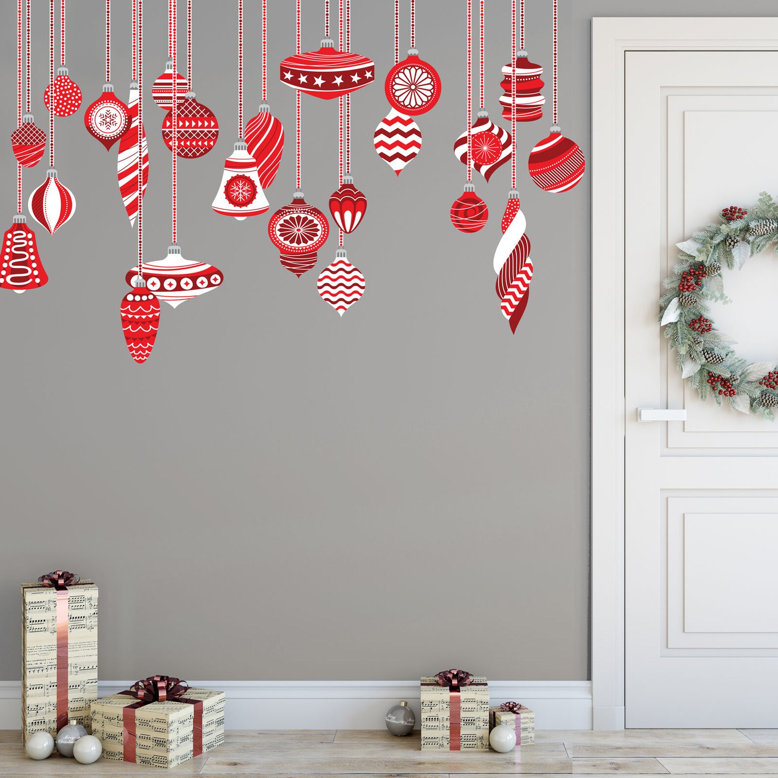 Retro Ornaments Wall Decals - Reusable Wall Stickers - Christmas Wall ...