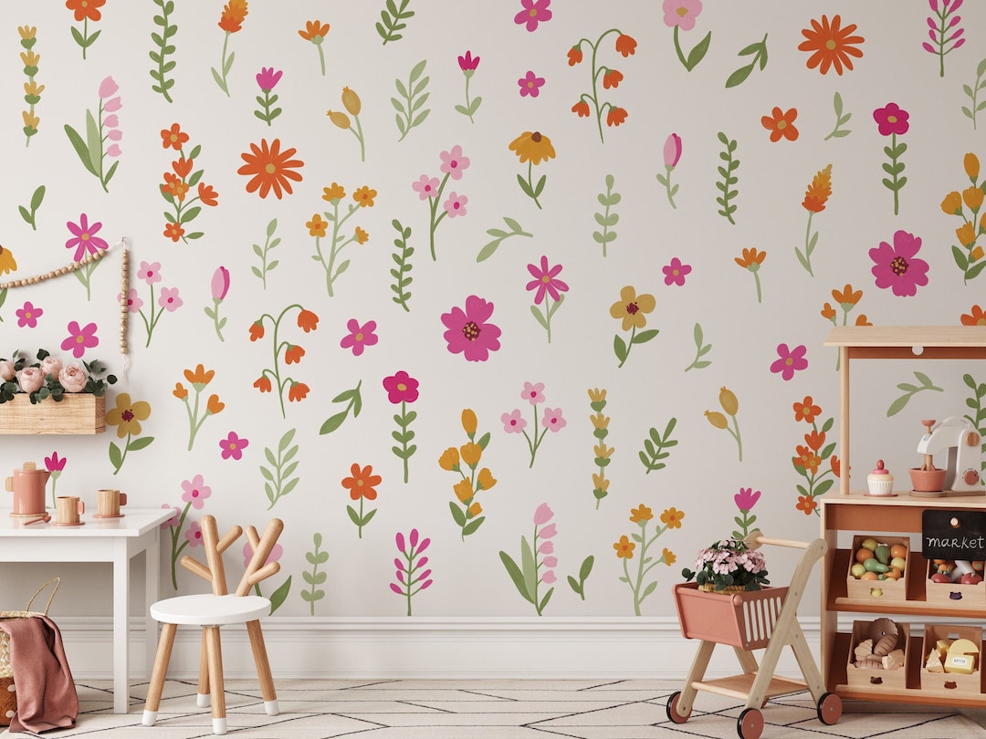 Wildflower Wall Decals, Nursery Decor, Watercolor Floral Wall Art ...