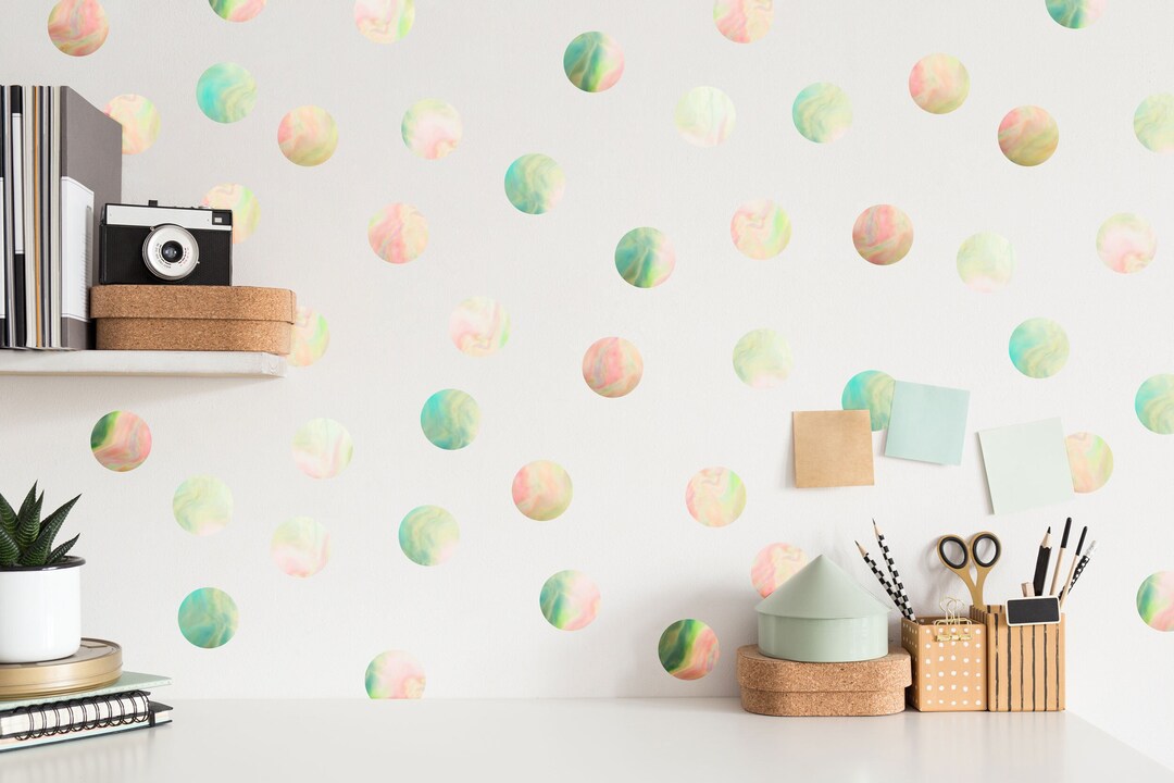 Pink and Green Polka Dot Wall Decal Set of 45, Nursery Wall Decals, 3 ...