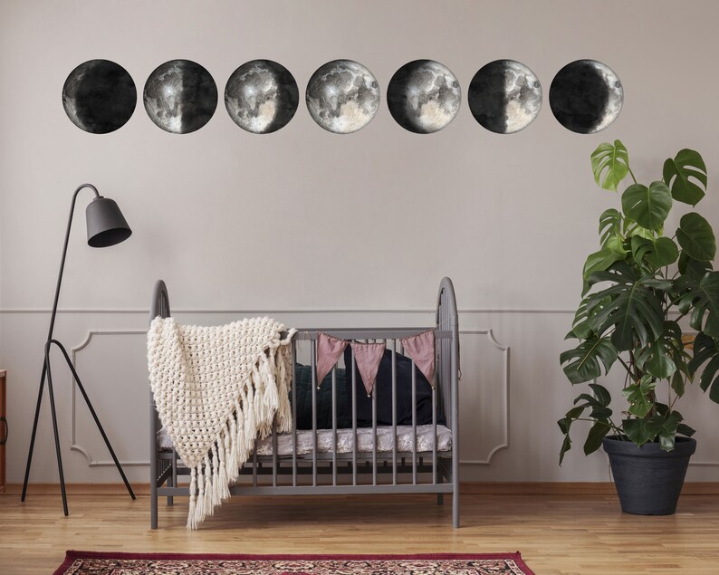 7 Moon Phases Wall Decals Made With Reusable Fabric Decal - Etsy