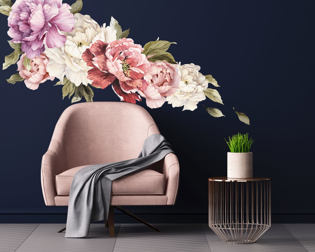 Boho Flower Wall Decals - Large Peony Wall Decal Set of 6 - Peel and ...