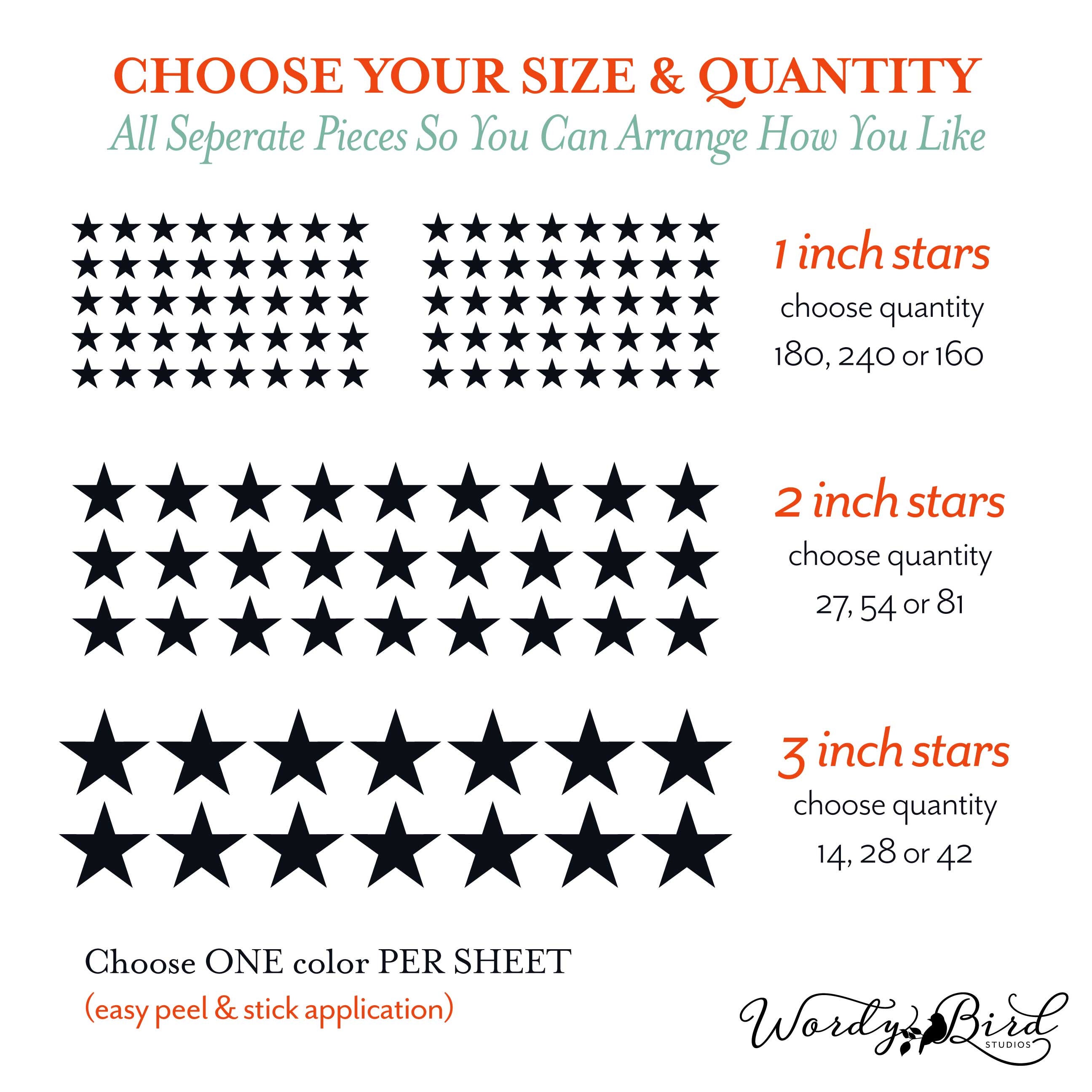 Single Size Stars Wall Decals Easy Peel and Stick - Etsy