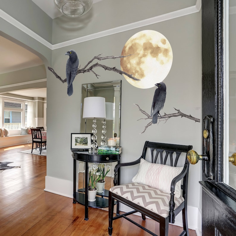 Ravens Halloween Wall Mural Ravens on Branches With Full - Etsy