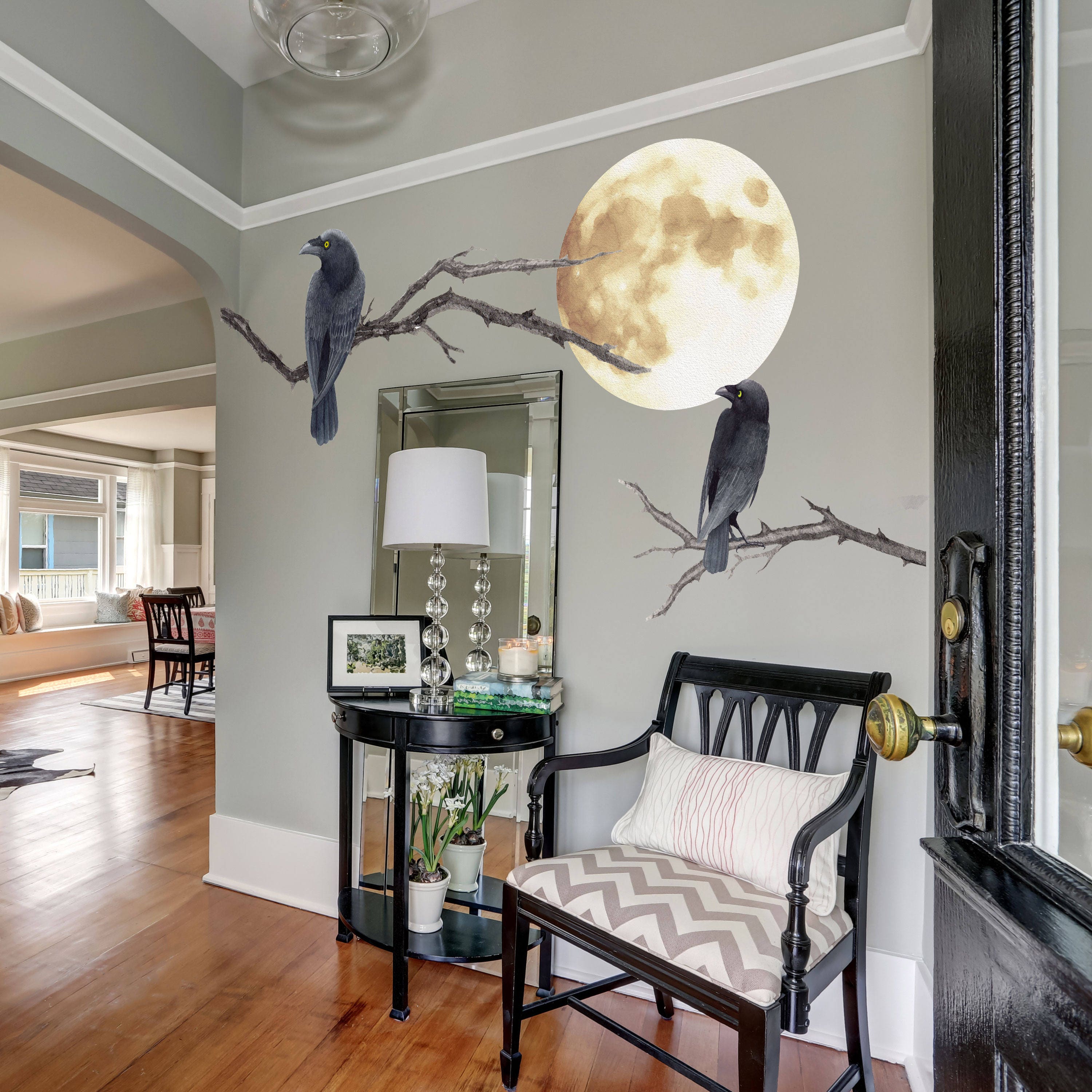 Ravens Halloween Wall Mural Ravens on Branches With Full - Etsy