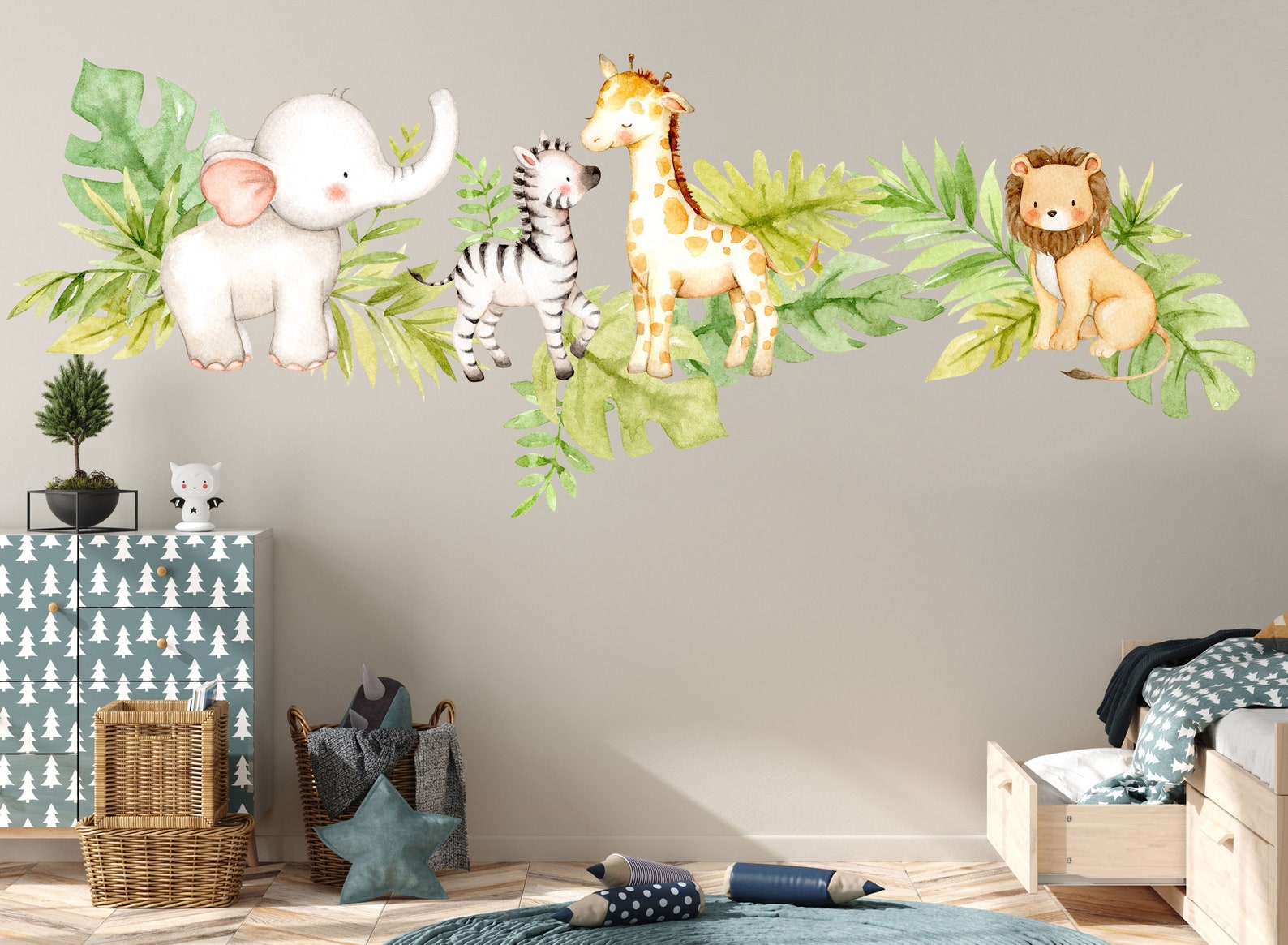Safari Animal Wall Decals Set Made From Fabric Peel and Stick - Etsy