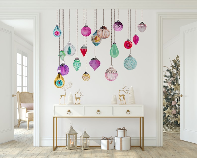 Vintage Christmas Ornaments Wall Decals Made From Reusable Peel & Stick ...