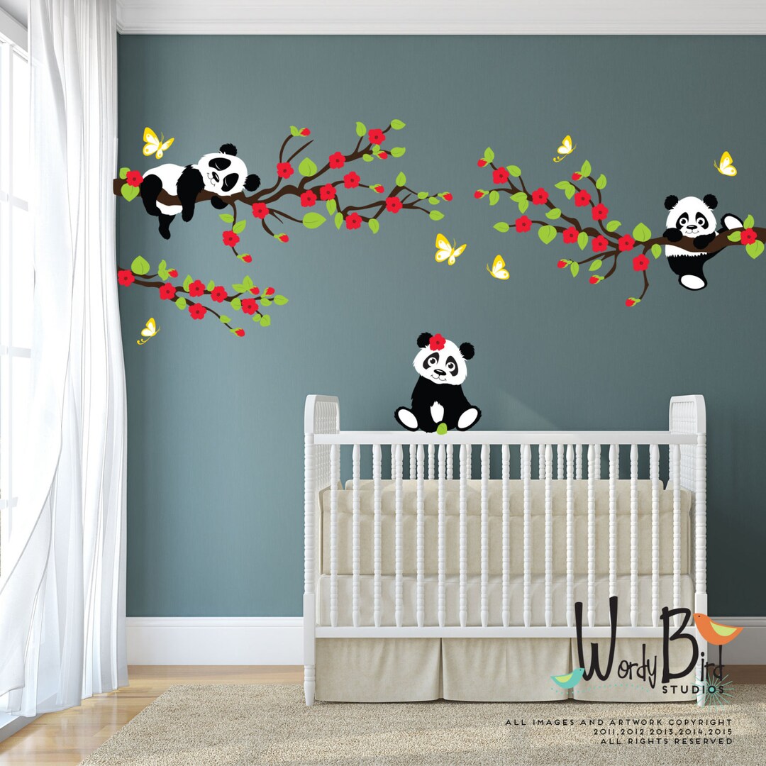 Panda Wall Decals Tree Wall Decals With Cherry Blossom - Etsy