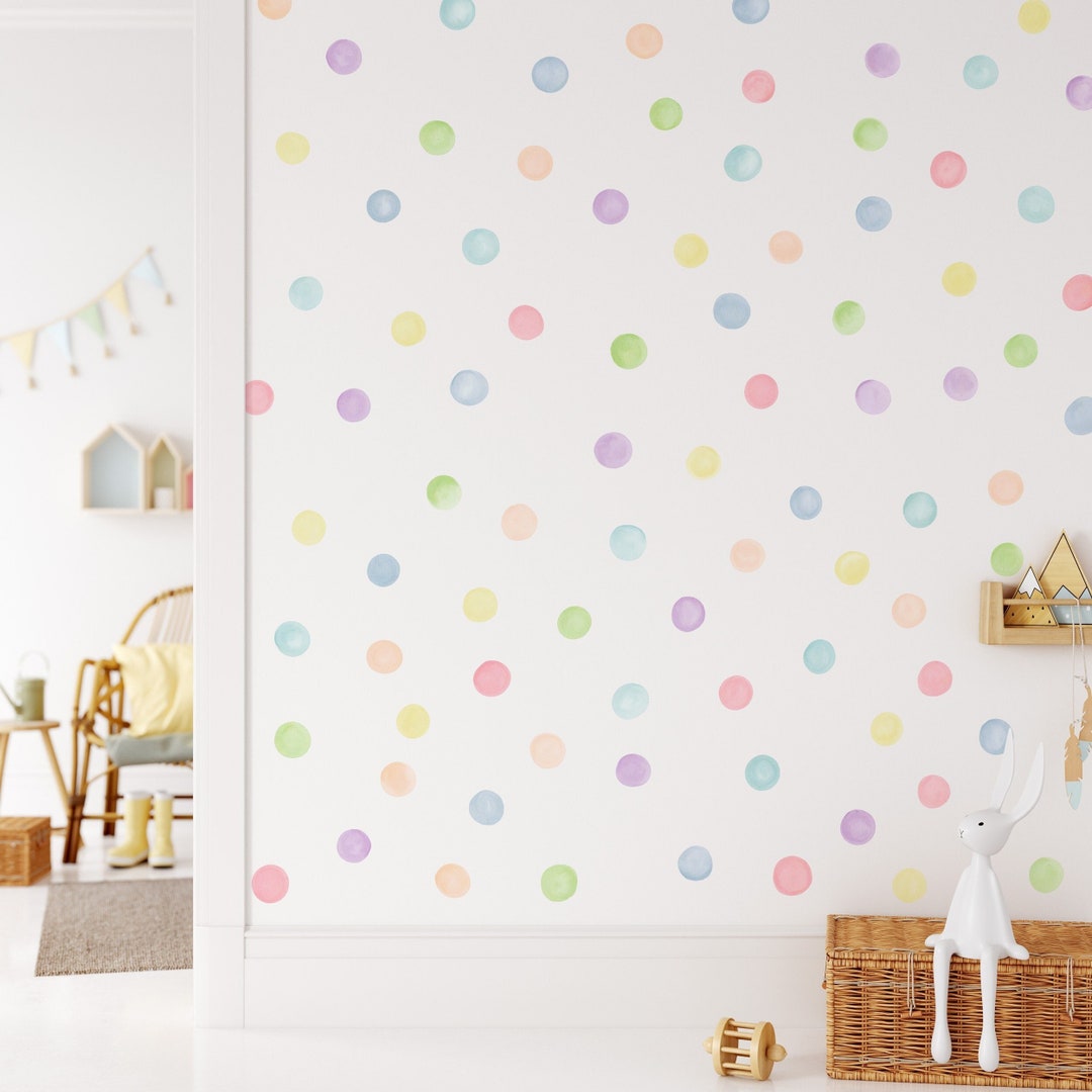 Pastel Rainbow Polka Dot Wall Decal Set of 84, Nursery Wall Decals, 2 ...