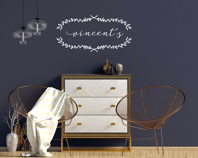 Personalized Name Wall Decal With Laurel Leaf Swag Frame - Family Name ...