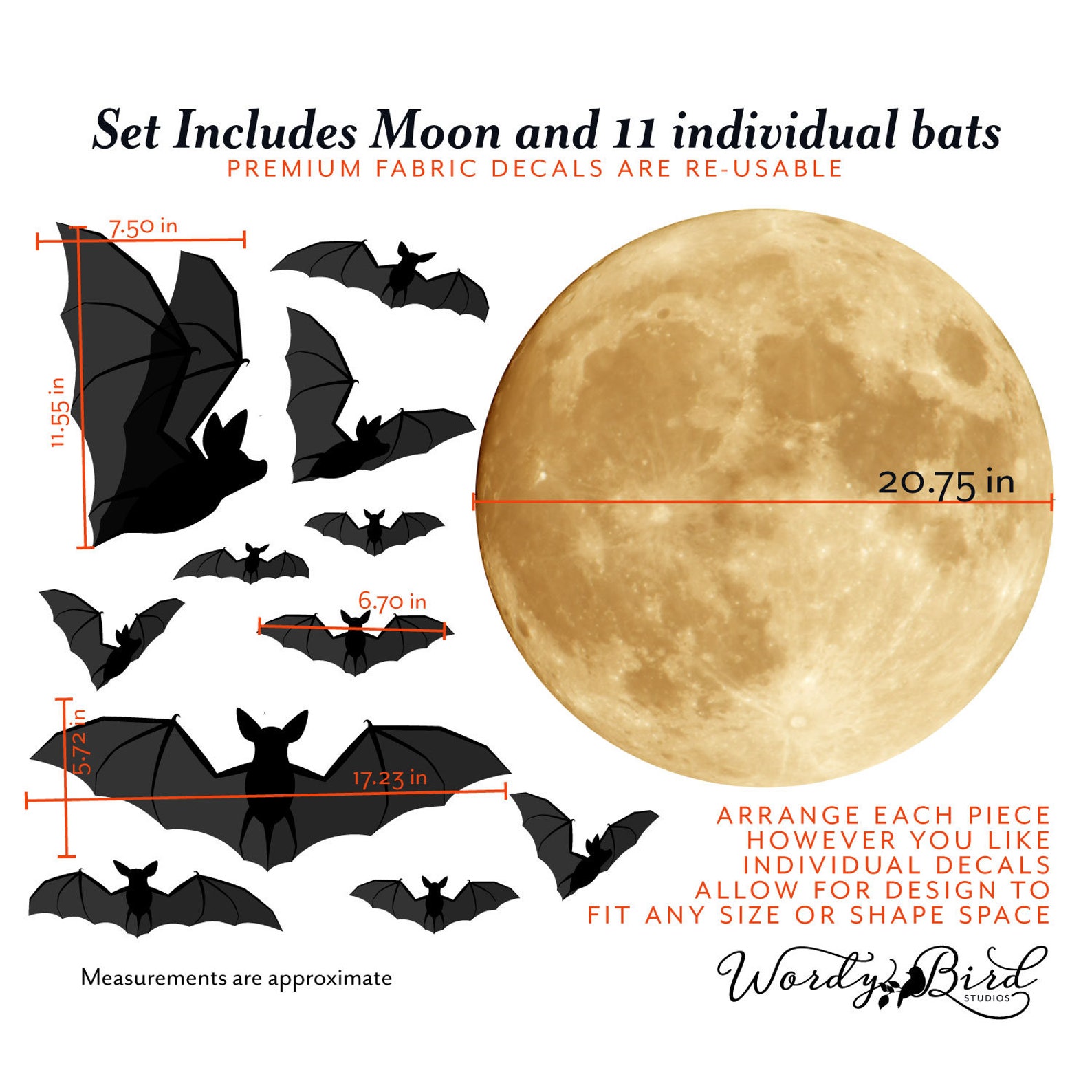 Bats and Moon Halloween Wall Decor - Full Moon and a Colony of Bats ...